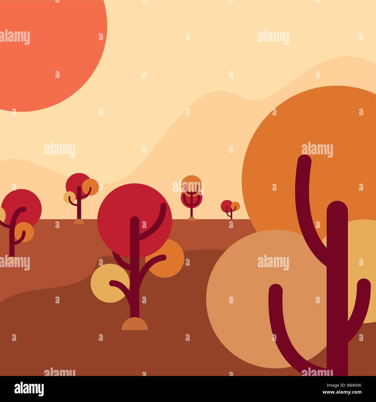 round trees nature forest drawing vector illustration Stock Vector ...