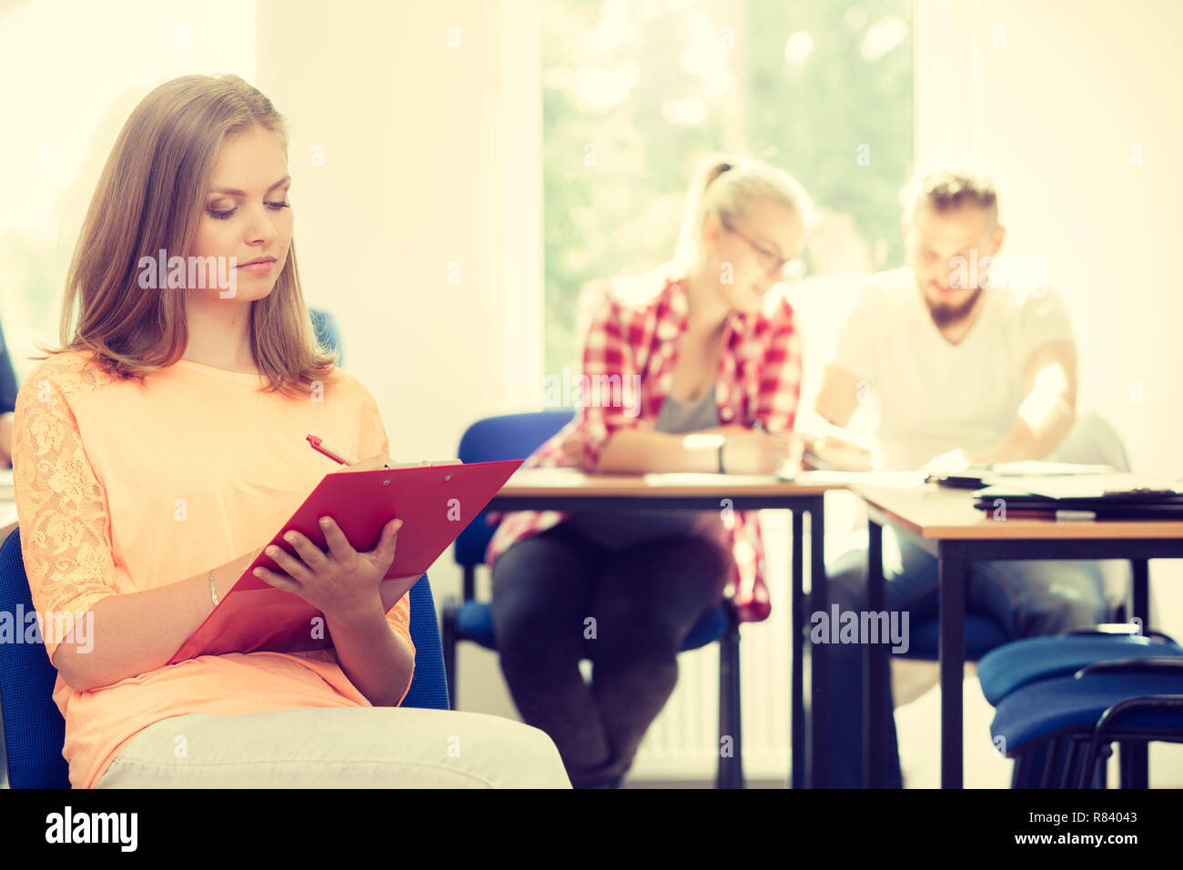 Education, high school, teamwork and people concept - student girl with ...