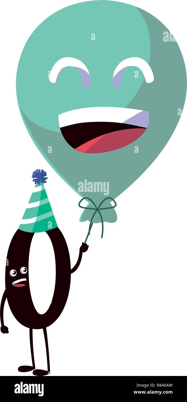 cartoon number zero holding a happy balloon over white background ...