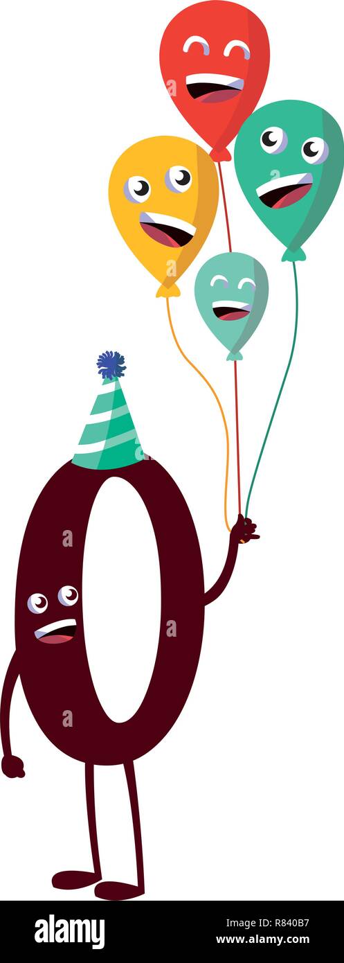 Cartoon number zero with balloons over white background, vector ...