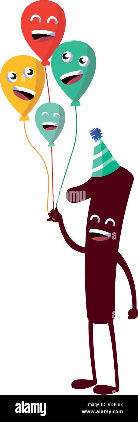 cartoon number one holding a balloons over white background vector ...