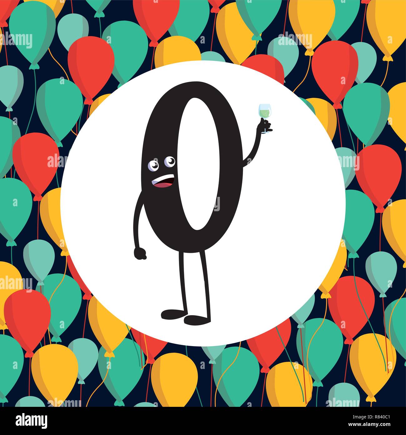 cartoon number zero over balloons backgrounds, vector illustration ...