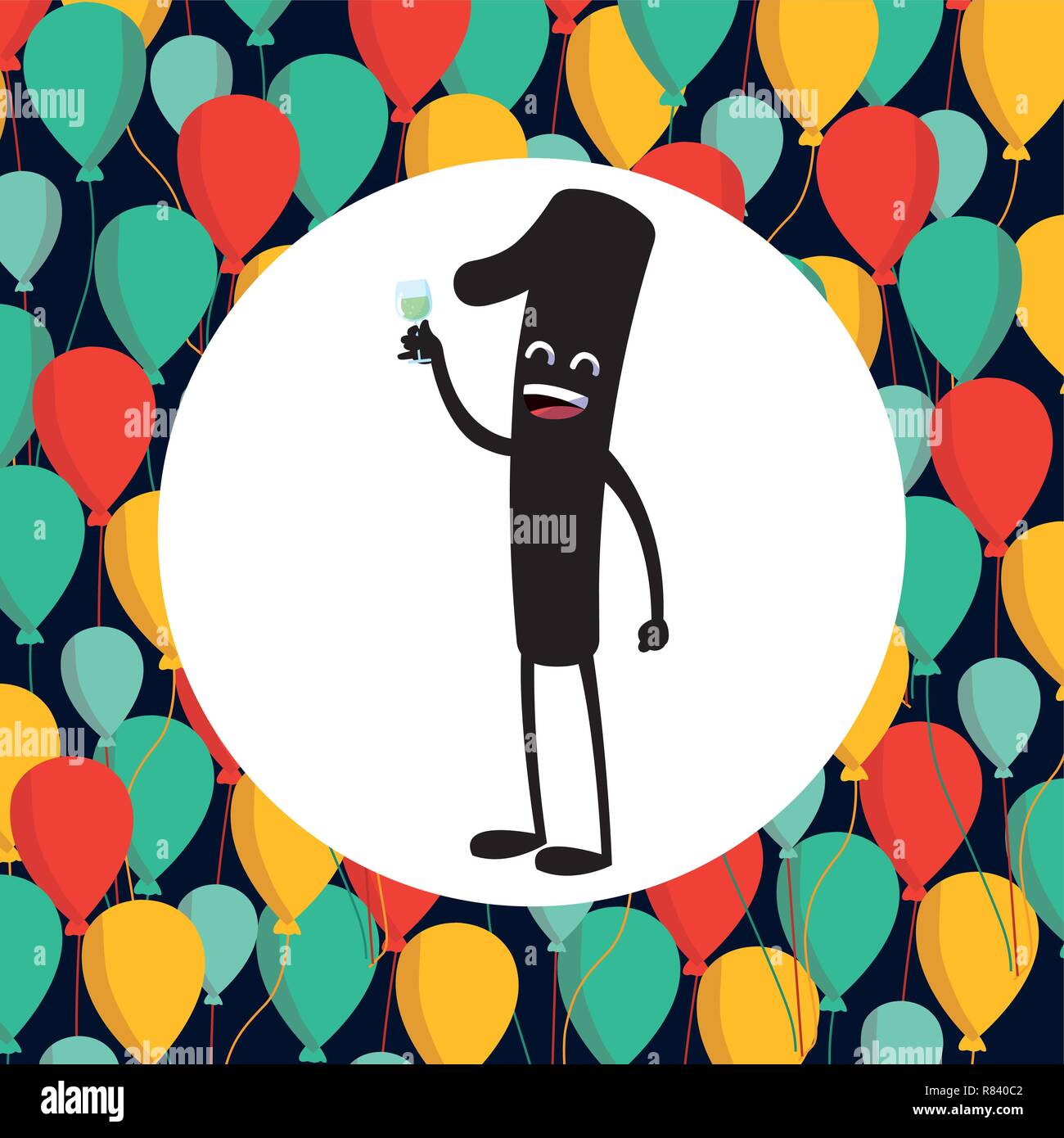 cartoon number one over colorful balloons background, vector ...
