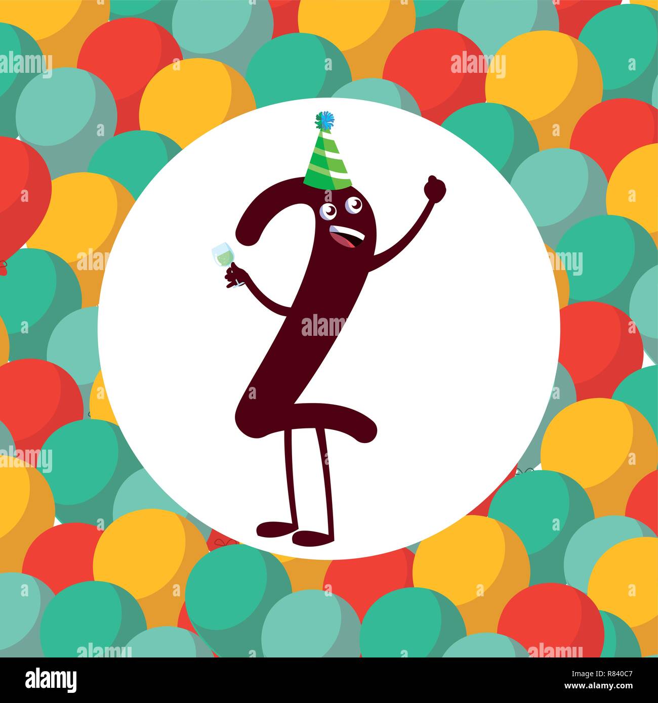 cartoon number two over colorful balloons background, vector ...