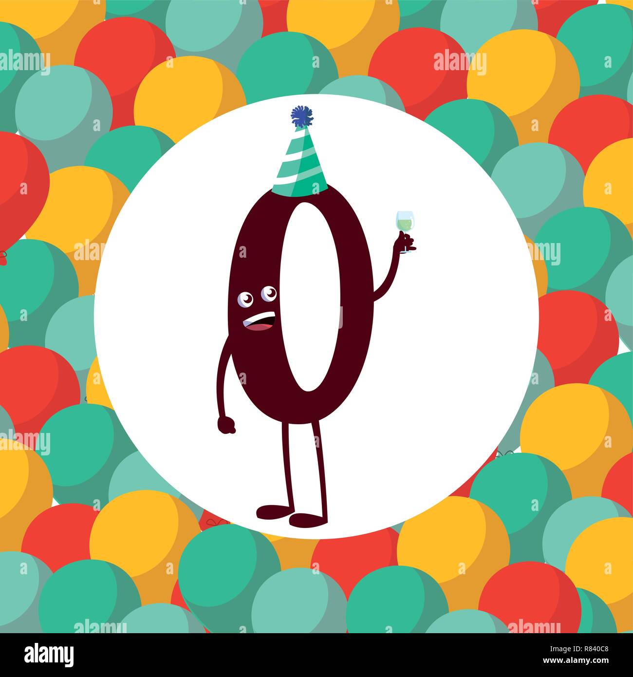 cartoon number zero over balloons backgrounds, vector illustration ...