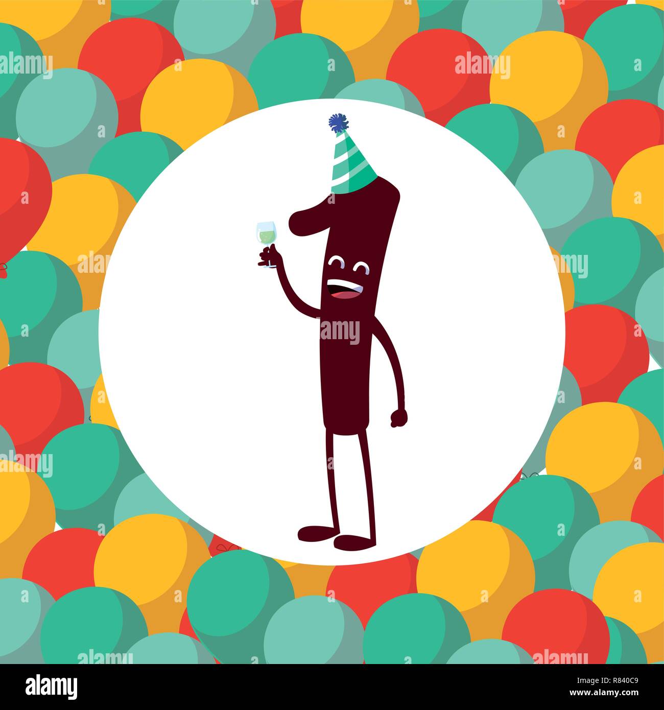 cartoon number one over colorful balloons background, vector ...