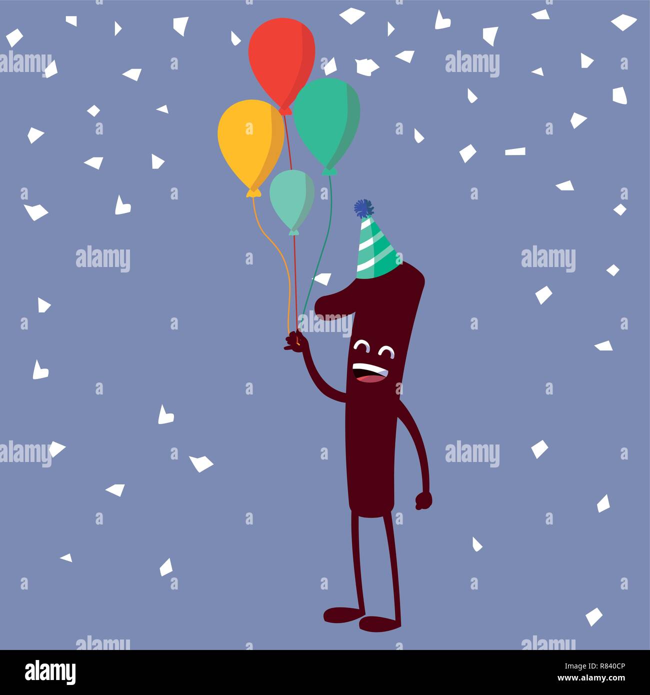 cartoon number one holding a balloons over purple background vector ...