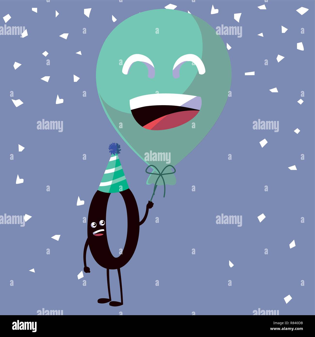 cartoon number zero holding a happy balloon over white background ...
