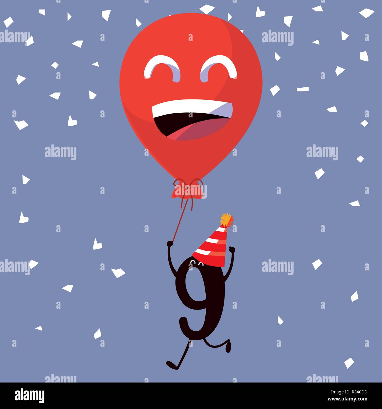 cartoon number nine holding a happy balloon over purple background ...