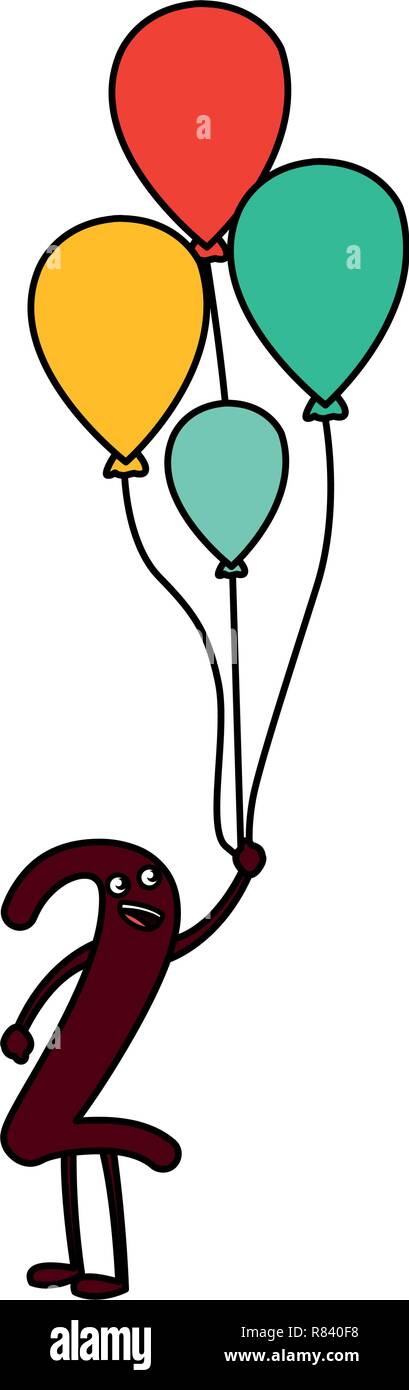 cartoon number two holding a balloons over white background, vector ...