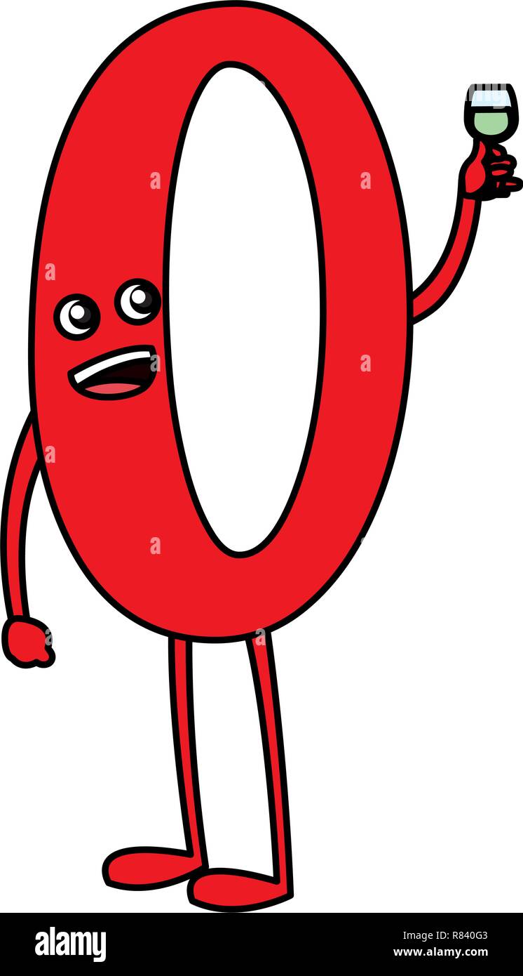 cartoon number zero holding a champagne over white background, vector ...