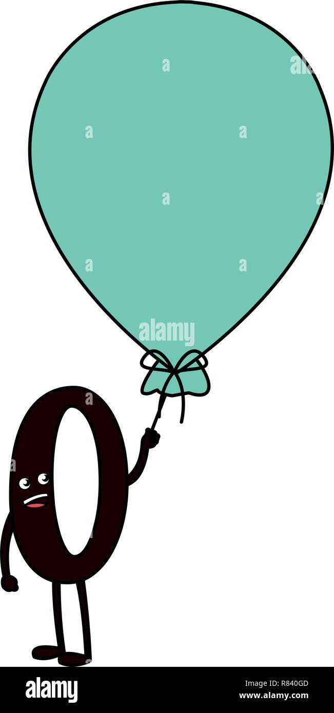 cartoon number zero holding a balloon over white background, vector ...