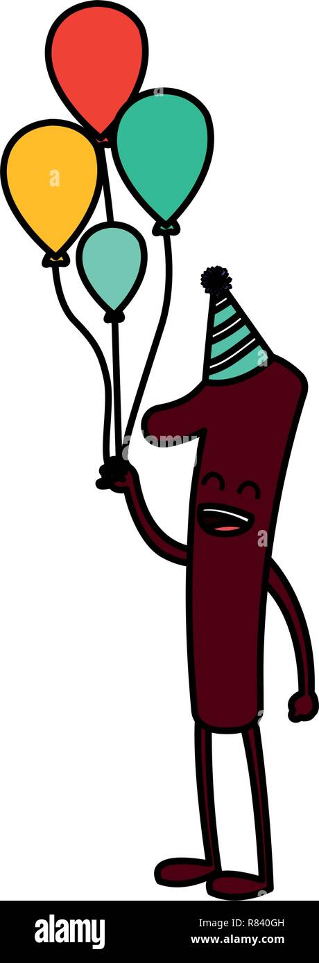 cartoon number one holding a balloons over white background vector ...
