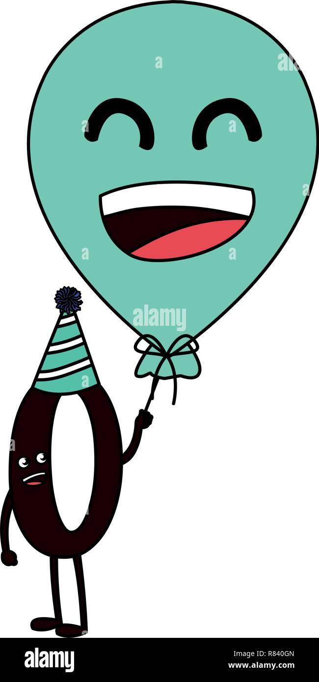 cartoon number zero holding a happy balloon over white background ...