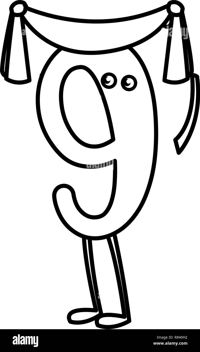 cartoon happy number nine over white background, vector illustration ...