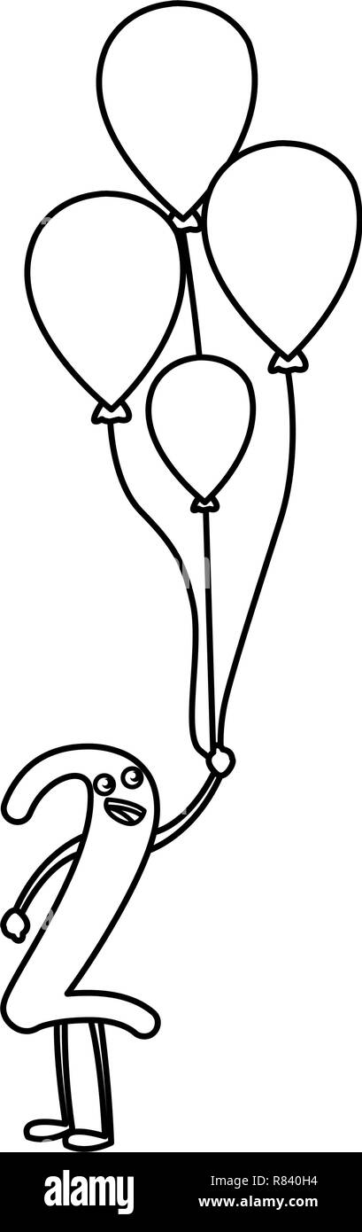 cartoon number two holding a balloons over white background, vector ...