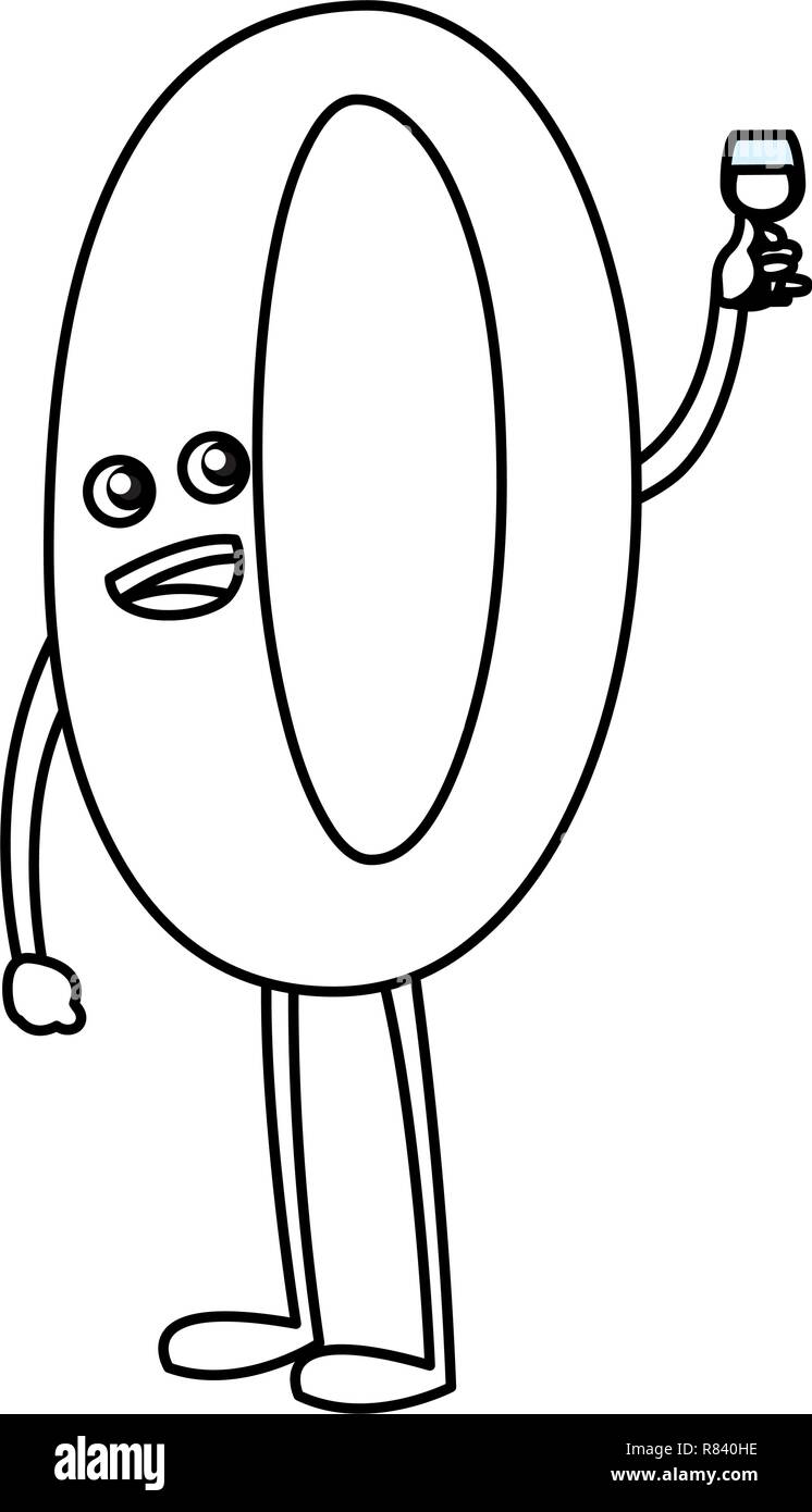 cartoon number zero holding a champagne over white background, vector ...