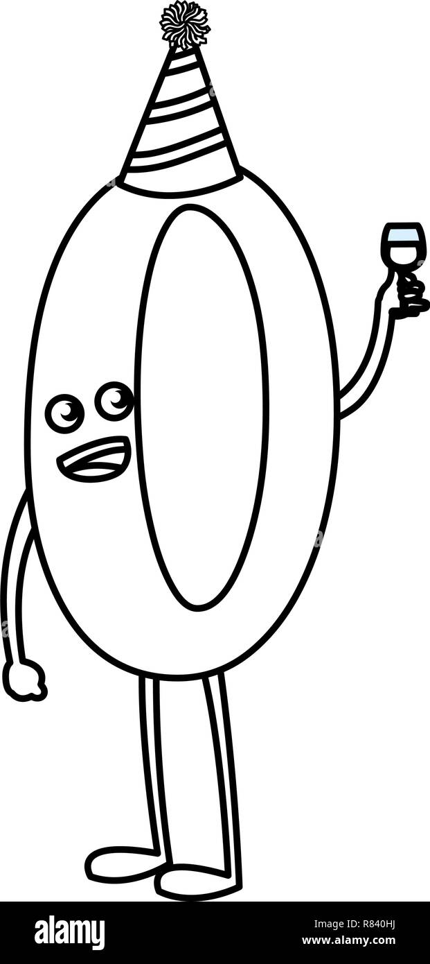 cartoon number zero holding a champagne over white background, vector ...