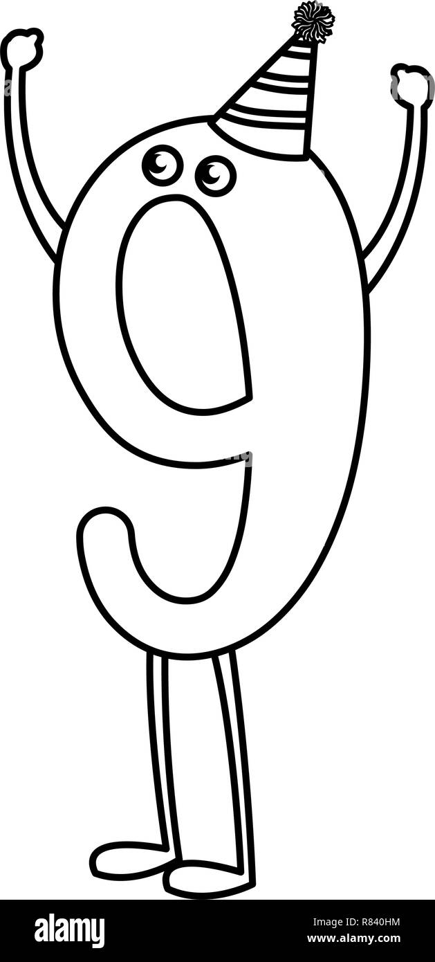 cartoon happy number nine over white background, vector illustration ...