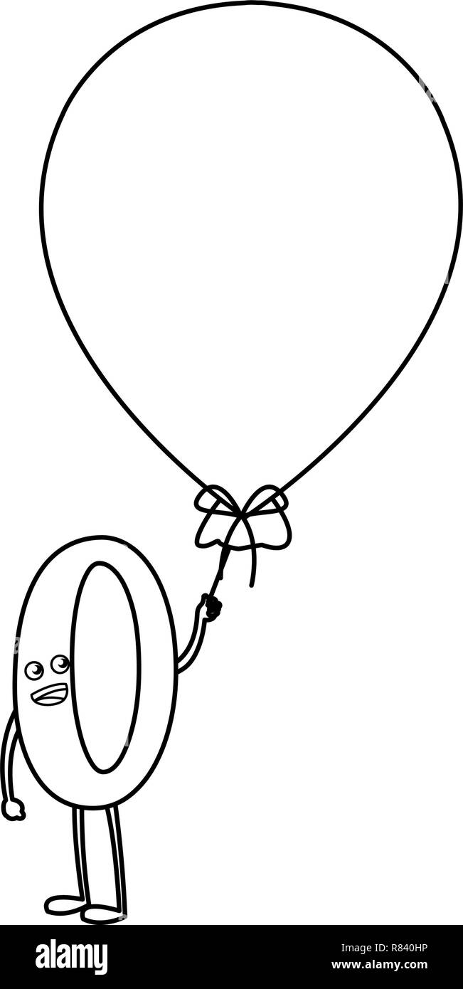 cartoon number zero holding a balloon over white background, vector ...