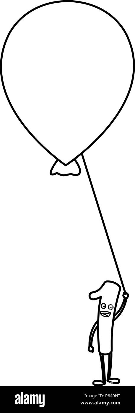 cartoon number one holding a balloon over white background, vector ...
