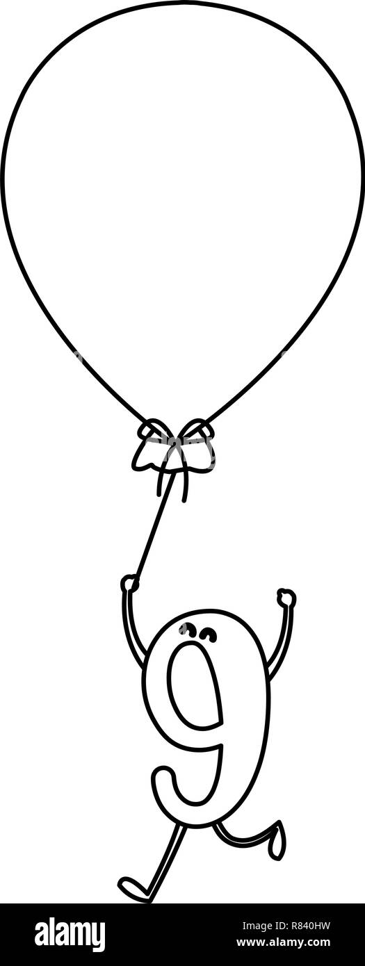 cartoon number nine holding a balloon over white background, vector ...