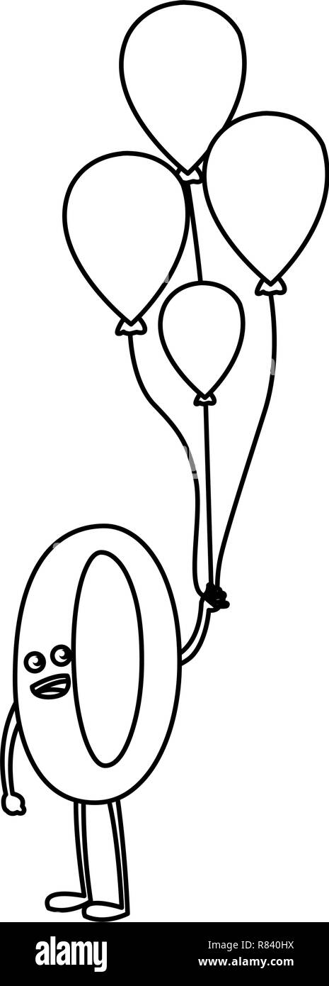 Cartoon number zero with balloons over white background, vector ...