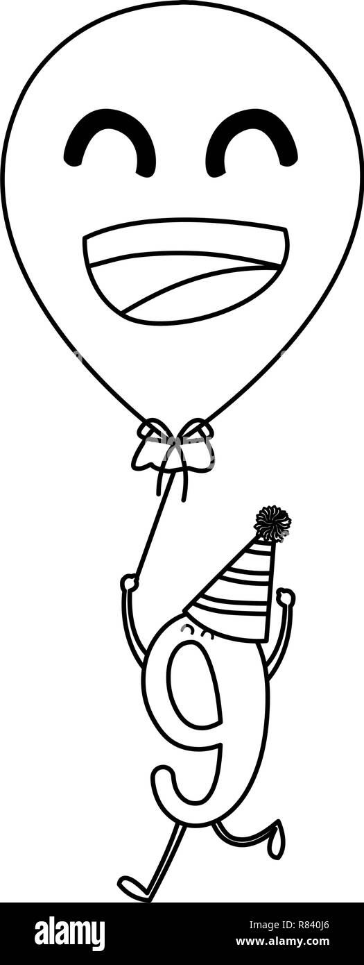 cartoon number nine holding a happy balloon over white background ...