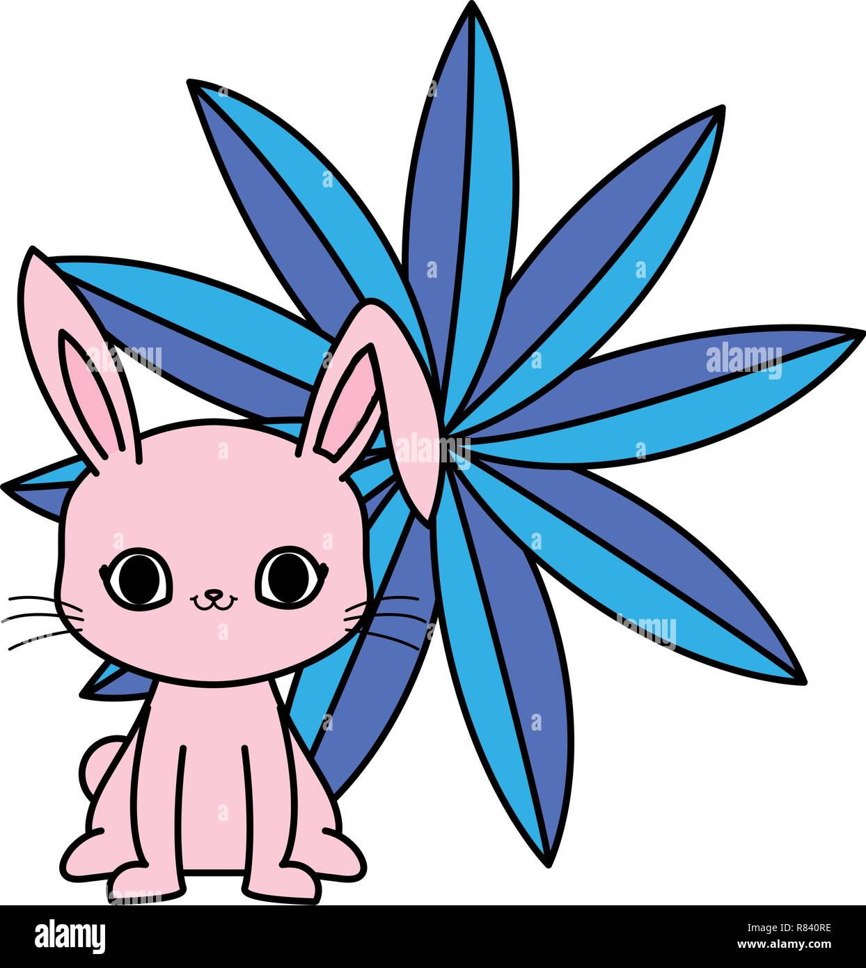 tropical leaf with cute rabbit over white background, vector ...