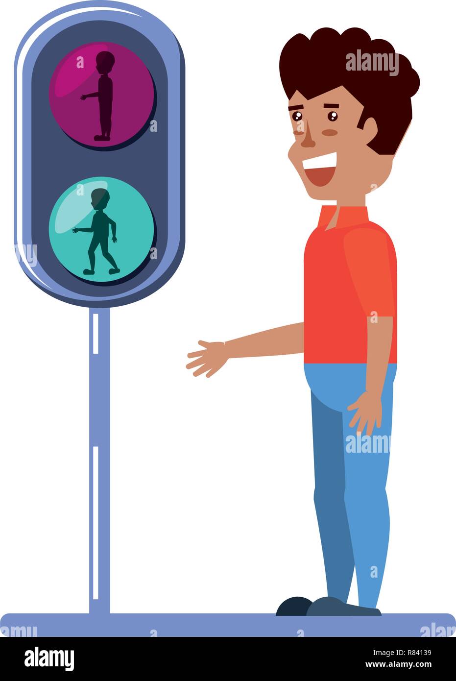 young man with traffic light pedestrian vector illustration design ...