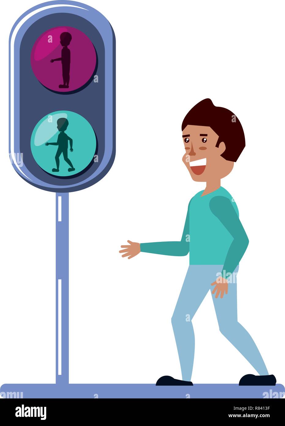 young man with traffic light pedestrian vector illustration design ...