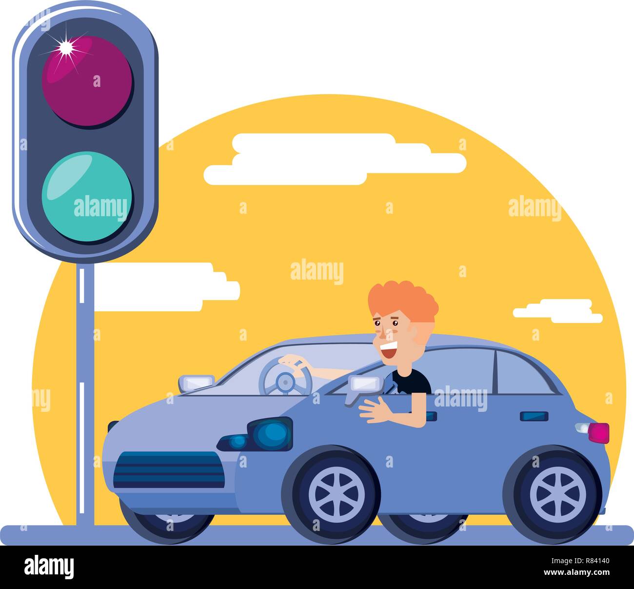 man driving cart with traffic light vector illustration design Stock ...