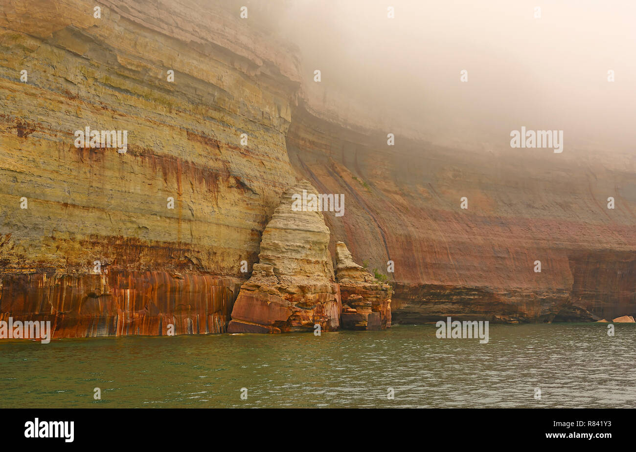 Colorful Cliffs in the Fog in Pictured Rocks National Lakeshore in ...