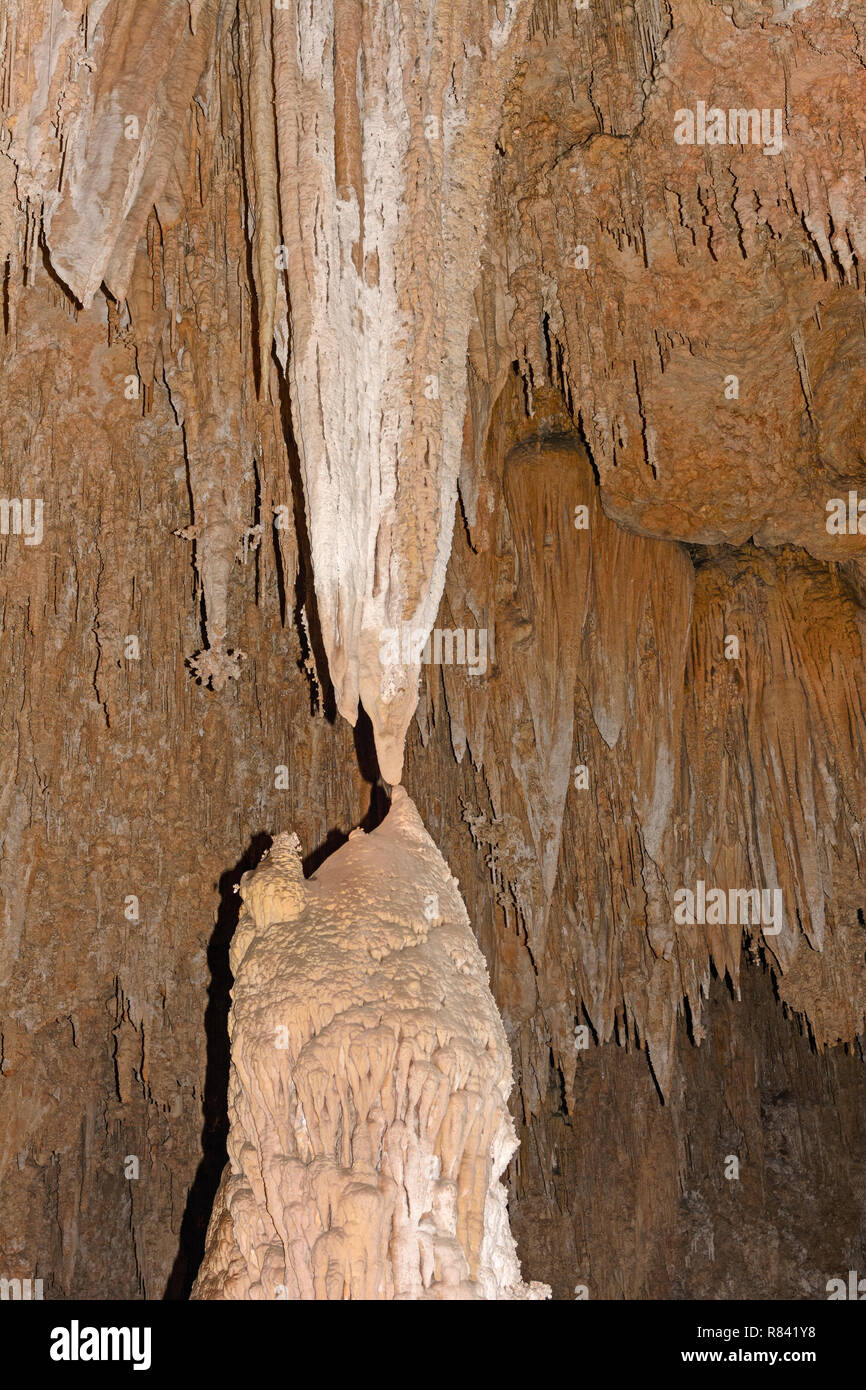 Stalactite Meets Stalagmite in Carlsbad Caverns in New Mexico Stock ...