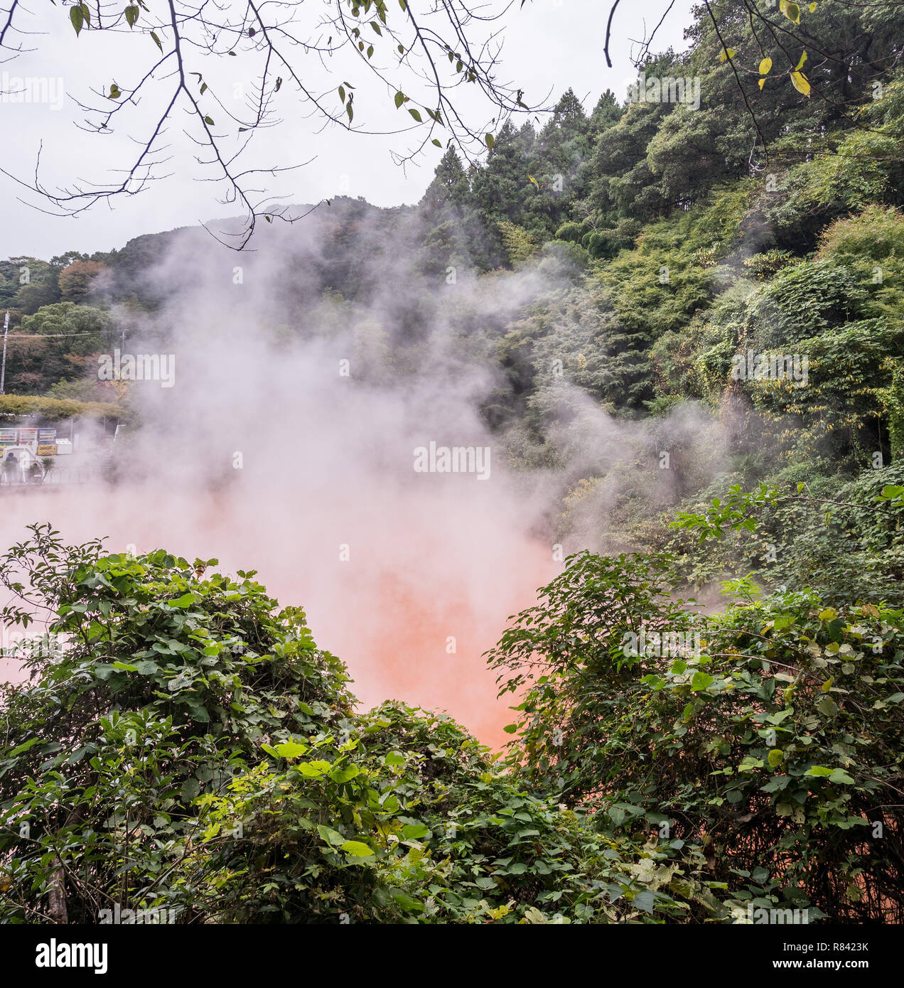Chinoike Jigoku (Blood Pond Hell) pond in autumn, which is one of the ...
