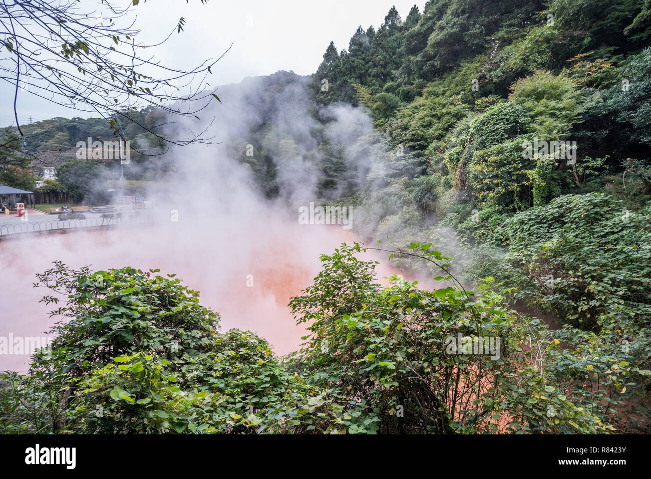 Chinoike Jigoku (Blood Pond Hell) pond in autumn, which is one of the ...