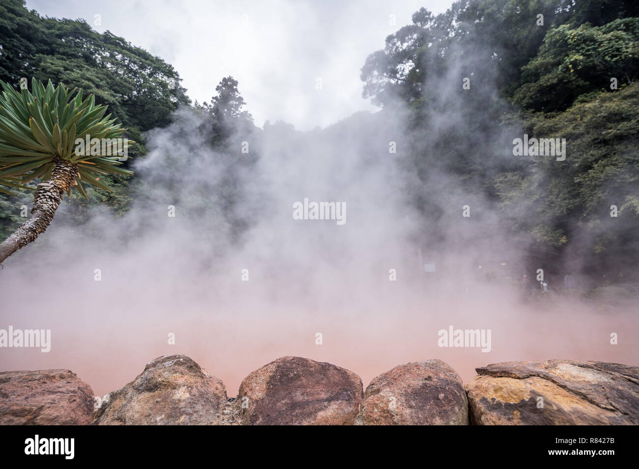 Chinoike Jigoku (Blood Pond Hell) pond in autumn, which is one of the ...