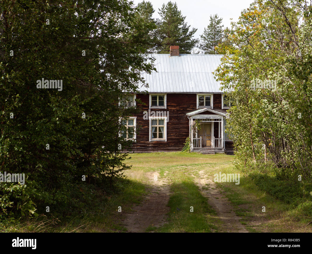 LAPLAND, SWEDEN ON AUGUST 08, 2018. View of a wooden, timber building ...