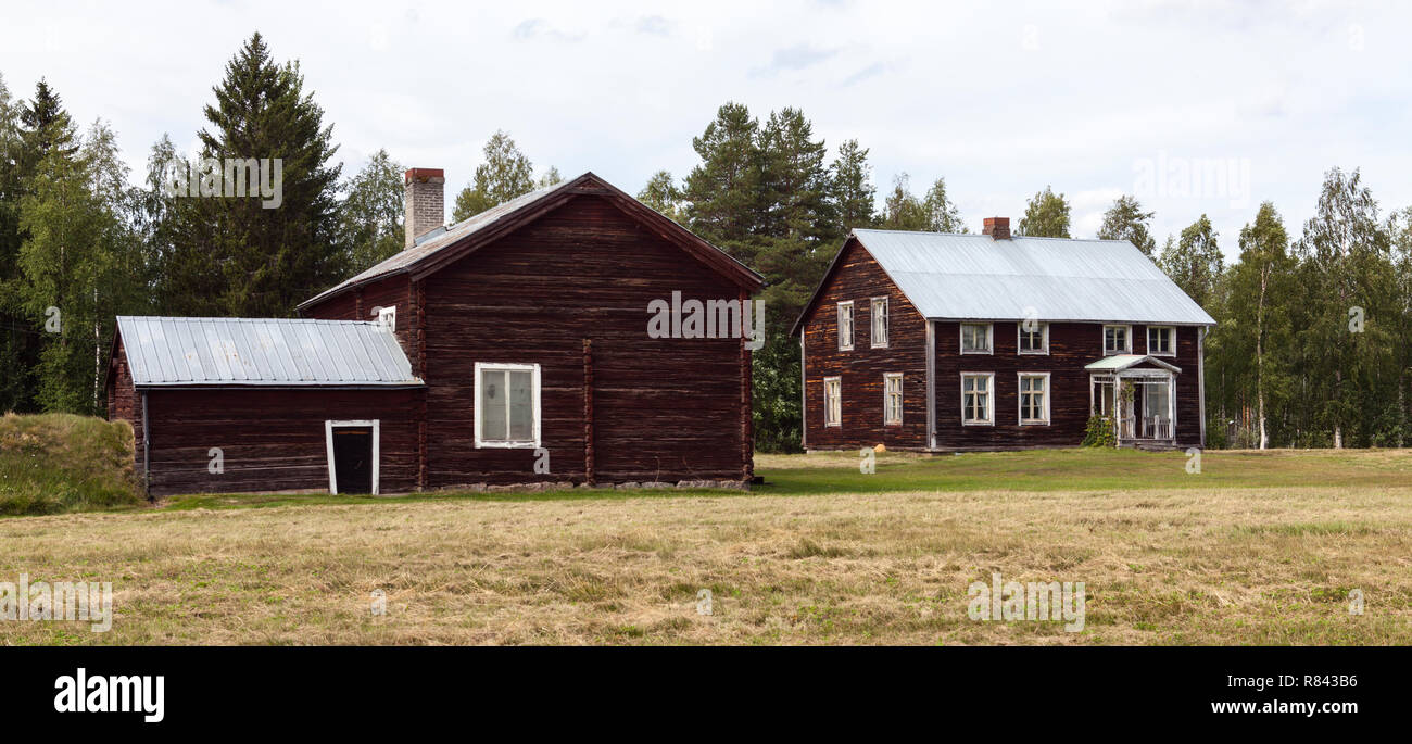 LAPLAND, SWEDEN ON AUGUST 08, 2018. View of wooden, timber buildings ...