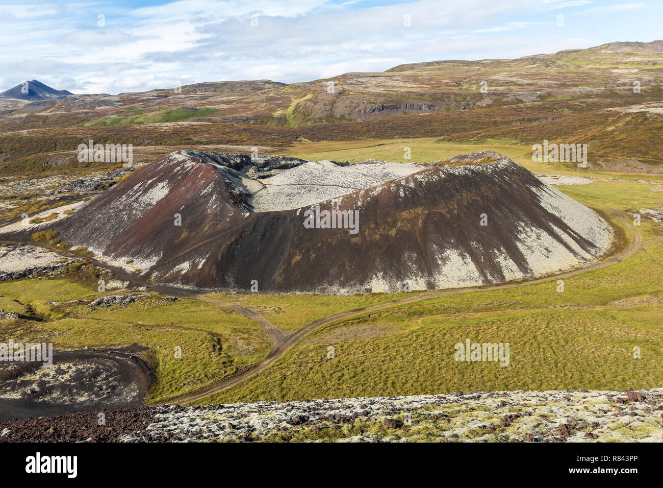 Grabrok volcano crater, ring road Iceland Stock Photo - Alamy