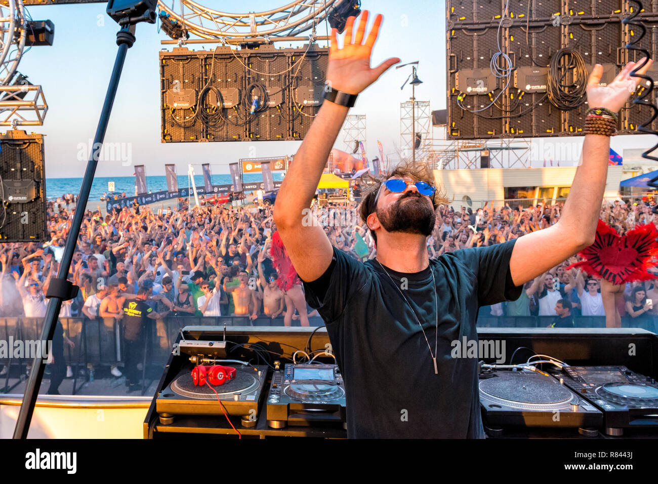 RIMINI, ITALIA - JUNE 30, 2018: Molo Street Parade Rimini, the Italian ...