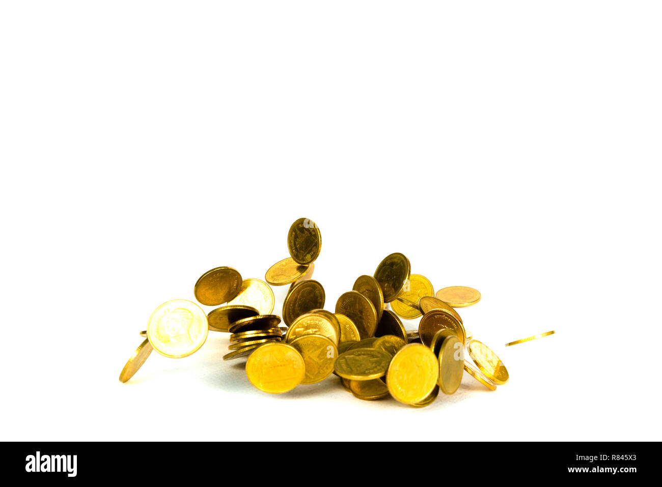 Falling gold coin, flying coin, rain money isolated on white background ...