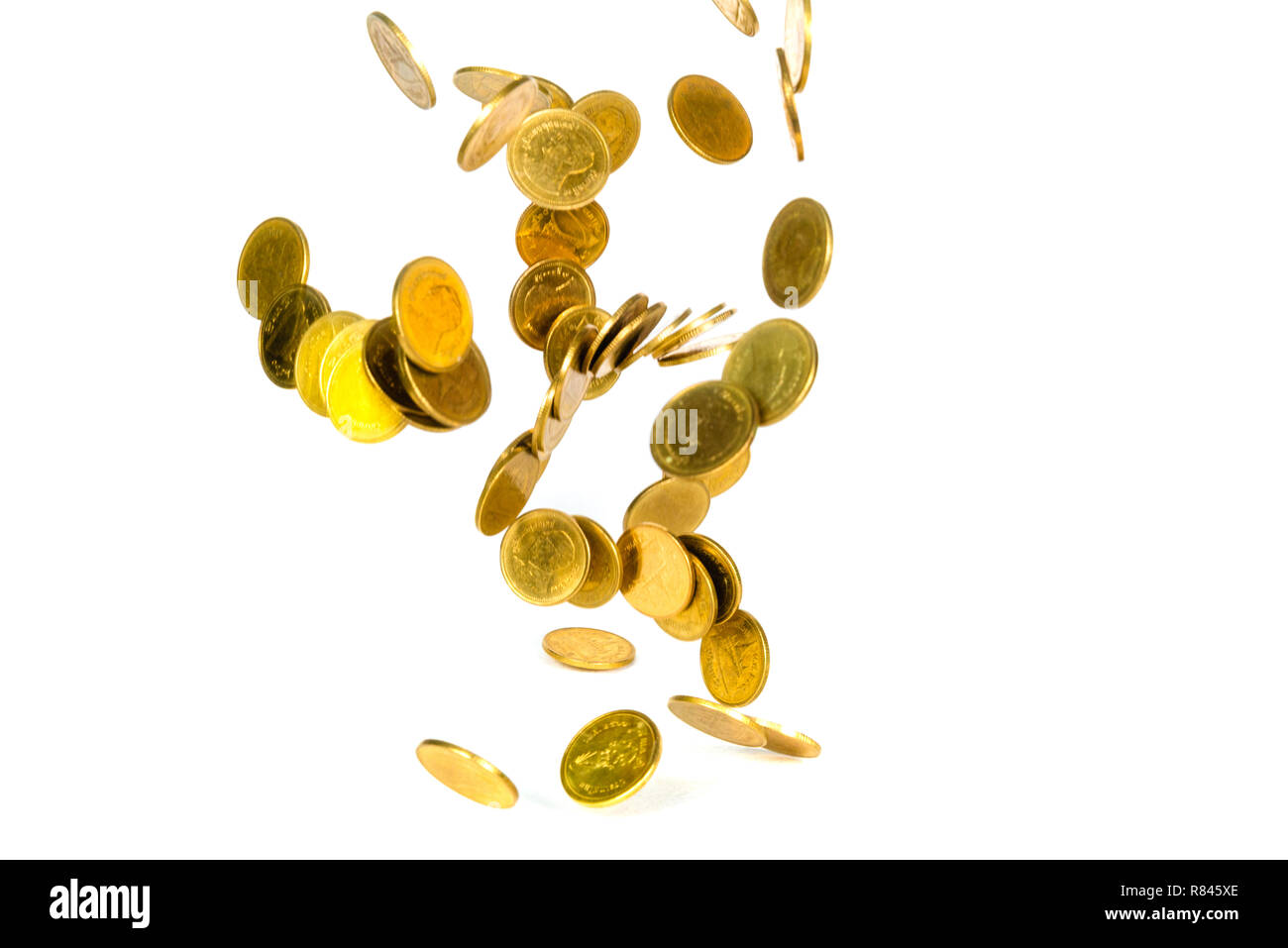 Movement of falling gold coin, flying coin, rain money isolated on ...