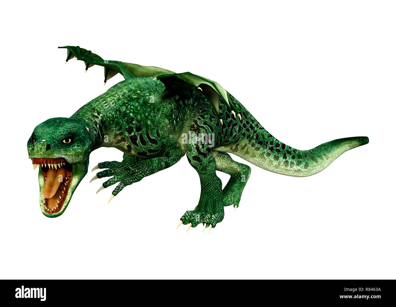 3D rendering of a green hatchling fantasy dragon isolated on white ...