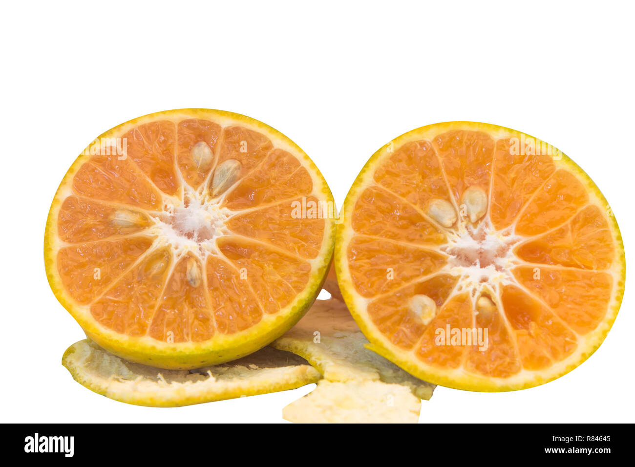 half of fresh orange and slice orange peel oranges with white ...