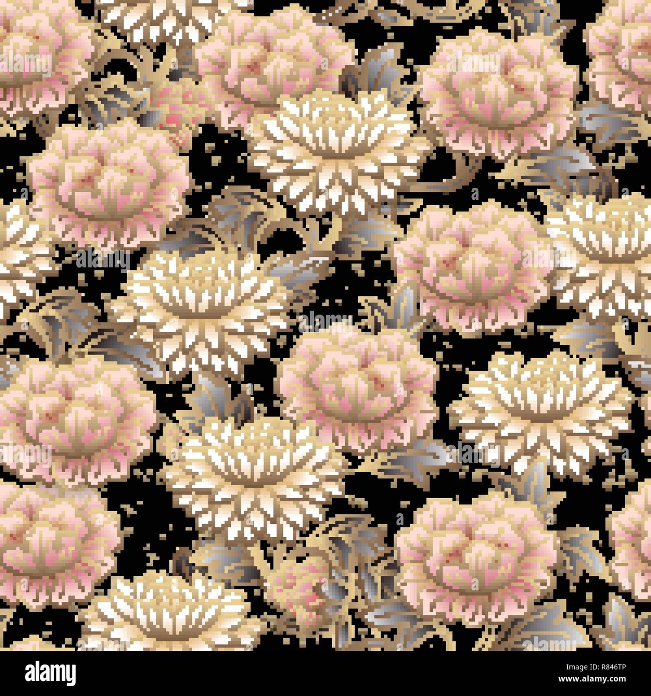 Chinese pink flower and spiral cloud seamless pattern background. Idea ...