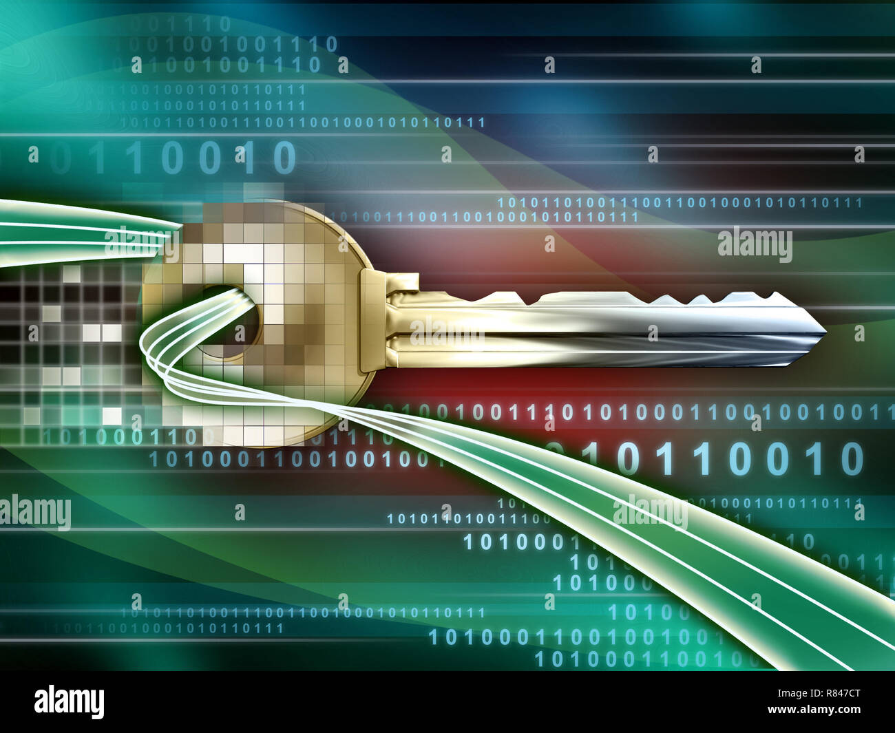 A Key Emerging From A Binary Data Stream Digital Illustration Stock