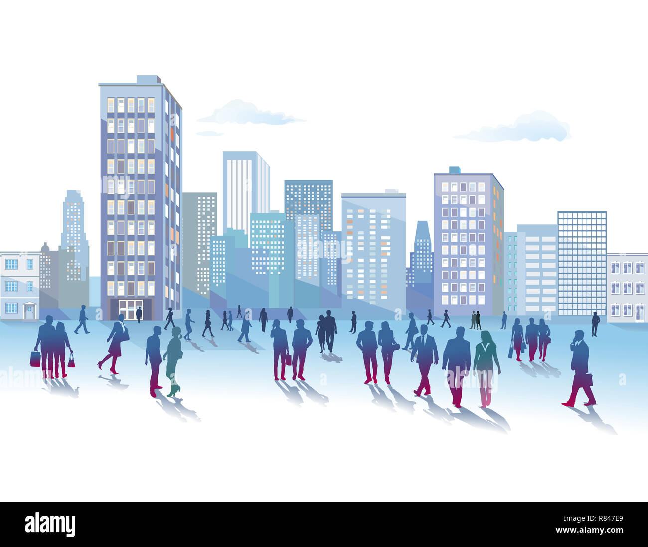 blue cityscape with group of people Stock Photo - Alamy
