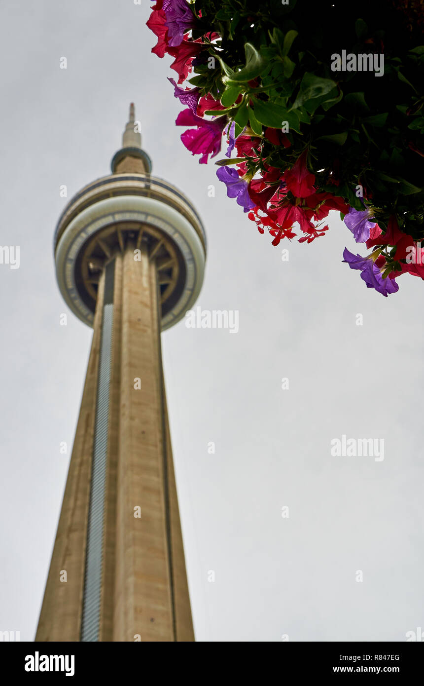 Toronto, Ontario, Canada - June 2016: The CN tower on a cloudy summer ...