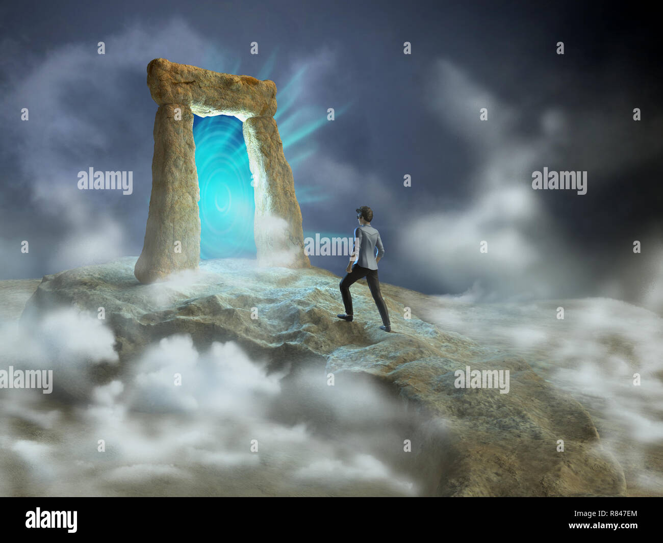 Ancient stone gate opening to another dimension. Digital illustration ...